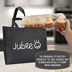 Jubee 12 Compartment 6 Set Cupcake Containers Clear Sturdy Strong Holders Carrier Box Tray Disposable Plastic for Regular Sized Muffins Bulk of Dozen Tall Dome Lid