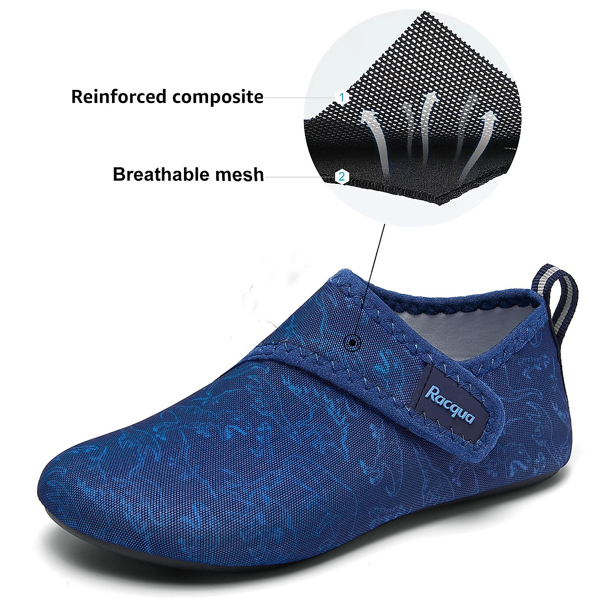 Racqua Kids Water Shoes Boys Swim Surf Sports Shoes Barefoot Quick-Dry Lightweight Aqua Socks Girls Pool Beach Yoga Shoes Little Kid Blue Dinosaur 1-2