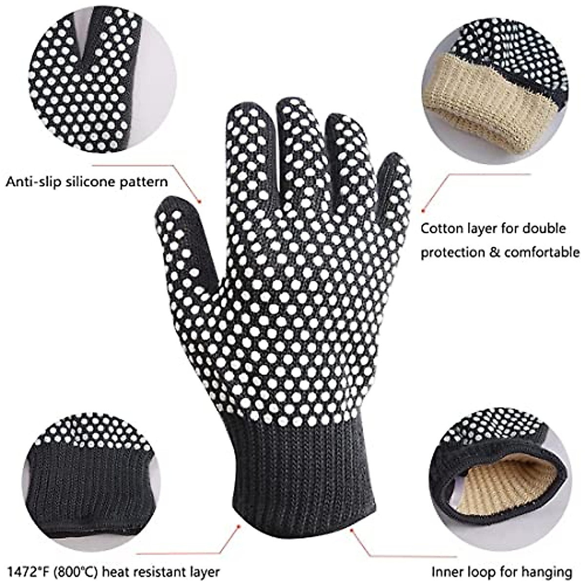 BBQ Grill Glove, Pot Holder Oven Mitts (1PCS) Heat Resistant Cooking Glove, Fireproof Resistant Designed Oven Glove for Welding, Barbecue