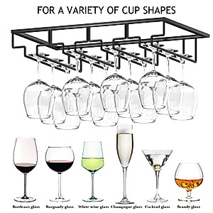 Wine Glass Rack, Under Cabinet Stemware Rack Wine Glass Holder, 3 Rows Black Metal Wine Glass Storage Hanger Under Shelf for Cabinet Kitchen Bar