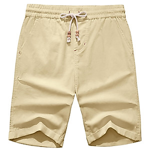 Janmid Men's Linen Shorts Casual Elastic Waist Drawstring Summer Beach Shorts Light Khaki M