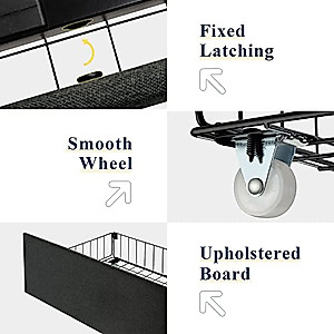 Allewie Queen Bed Frame with 4 Storage Drawers and Wingback Headboard, Button Tufted Design, No Box Spring Needed, Dark Grey