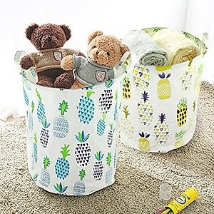 Orino 19 x 16.5 Inches Extra Large Canvas Fabric Folding Storage bin with Handle Waterproof Home Decor Laundry Hamper Organize Pineapple Storage Baskets for Dirty Clothes, Toy (Yellow)