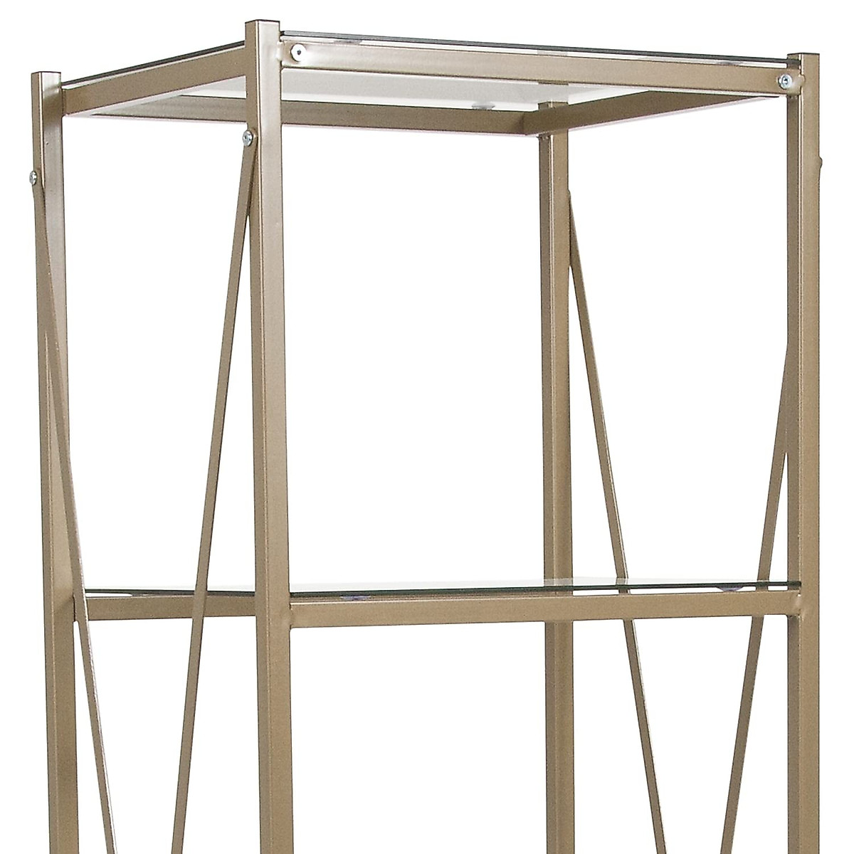 Flash Furniture Mar Vista Collection 4 Shelf 64"H Cross Brace Glass Bookcase in Matte Gold
