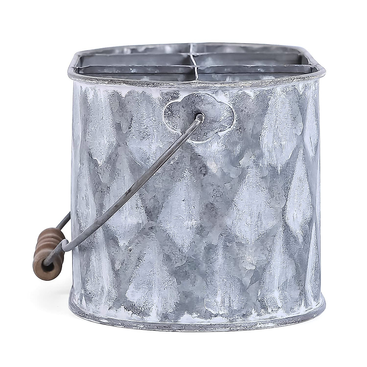 NIKKY HOME Galvanized Metal Caddy with 6 Compartments, Farmhouse Utensil Holder Rustic Utensil Caddy Carry-All Serveware Picnic Caddy Multipurpose Storage Bin with Handle - 12 x 5.5 x 9.5 inches