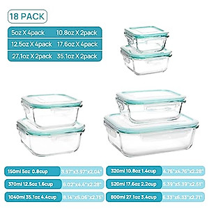 Vtopmart 18Pack Glass Food Storage Containers with Lids, Meal Prep Containers, Airtight Lunch Containers Bento Boxes with Leak Proof Locking Lids for Microwave, Oven, Freezer, Dishwasher