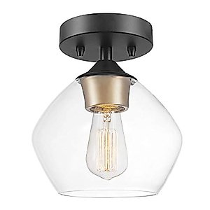 Globe Electric 60333 Harrow Light Semi-Flush Mount, Matte Black with Clear Glass Shade, 9.1