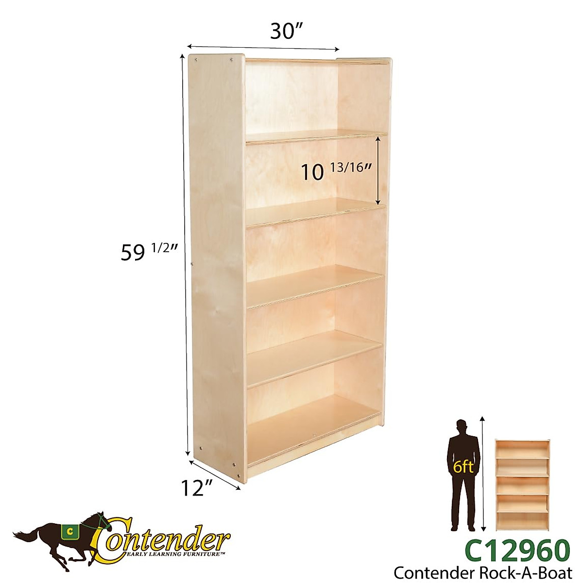 Contender 4-Shelf Classic Baltic Birch Book Shelf, Wooden Wall Organizer for Books, Toys Office and Kids Supplies, Natural, Greenguard Gold Certified