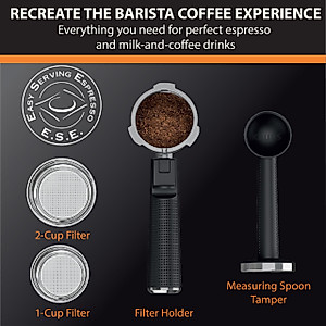 KRUPS: Divine Stainless Steel Espresso Machine with Tamper 2 cups at once, Cup Warmer, Espresso Machine with Milk Frother, Easy to Eject Grounds, 1350 Watts, Cappuccino, Latte, Americano, Silver