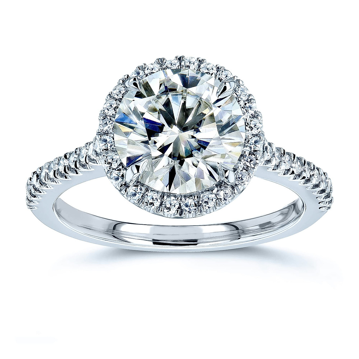 Kobelli Round Brilliant Forever One Moissanite Halo Engagement Ring 2 1/6 CTW 14k White Gold (DEF/VS, GH/I)