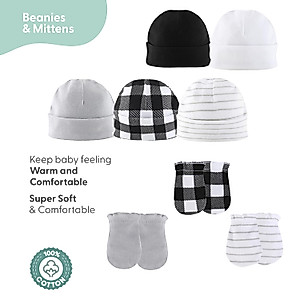 The Peanutshell Newborn Clothes & Accessories Gift Set, Fits Newborn to 3 Months, Black Plaid