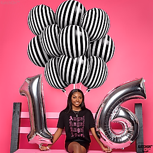 KatchOn, Big Black and White Stripe Balloons - 18 Inch, Pack of 10 | Black and White Balloons for Beetlejuice Decorations | Black and White Striped Balloons, Halloween Decorations | Pirate Balloons