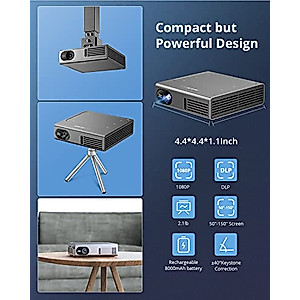 Mini Projector DLP - 5G WiFi Portable Pocket Projector with Tripod 1080P Movie Projector 150 ANSI Lumen, Built-in Android 7.1OS System