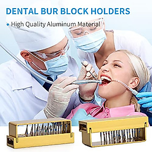 ANNWAH 4 Pcs 30 Holes Dental Bur Blocks - High Speed and Low Speed Diamond Bur Set Dental Lab Aluminum Bur Case Disinfection Opening Box Organizer Gold/Sliver/Blue/Purple