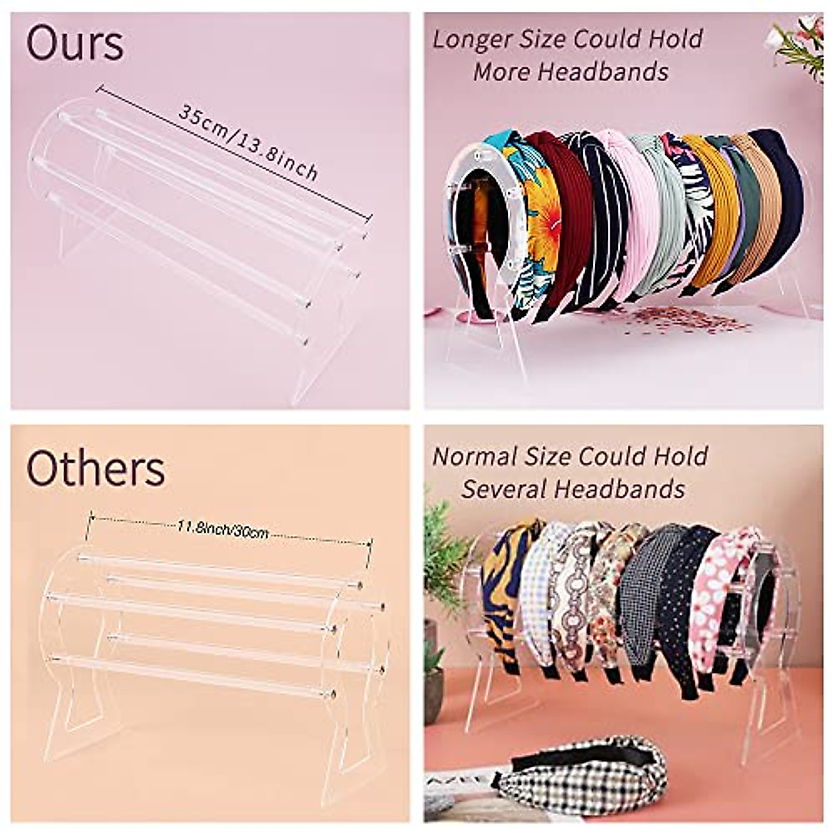 TOBATOBA Headband Holder, Headband Organizer, 13.8inch Upgraded Acrylic Headband Display, Clear Head Band Holder Organizer for Women Girls, Headband Storage Display for Girls Room Hair Accessories