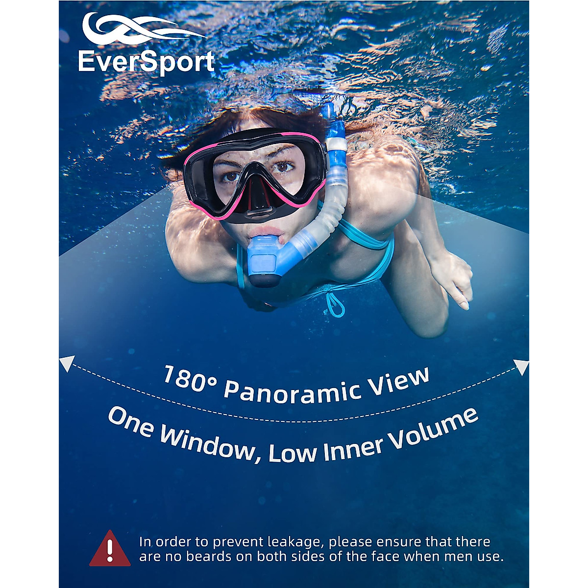 EverSport Swim Goggles Adult with Nose Cover for Women Men No Leak, Clear Wide View Diving Scuba Mask Open Water Pool Swimming Goggles Silicone Shower Goggles Youth Snorkel Junior Nose Goggles