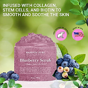 MAJESTIC PURE Blueberry Body Scrub, with Collagen, Stem Cell & Biotin - Exfoliating Body Scrub to Exfoliate, Smooth & Moisturize Skin - Deep Cleansing & Hydrating, Skin Care for Men and Women - 10 oz