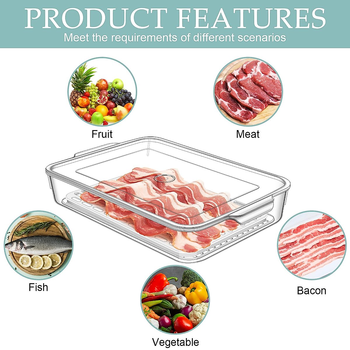 Furbeko 3 Pcs Bacon Keeper Deli Meat Container for Fridge Bacon Holder Bacon Storage Container with Lids for Refrigerator Plastic Cold Cuts Cheese Storage Organizer Bacon Saver with 3 Serving Tongs