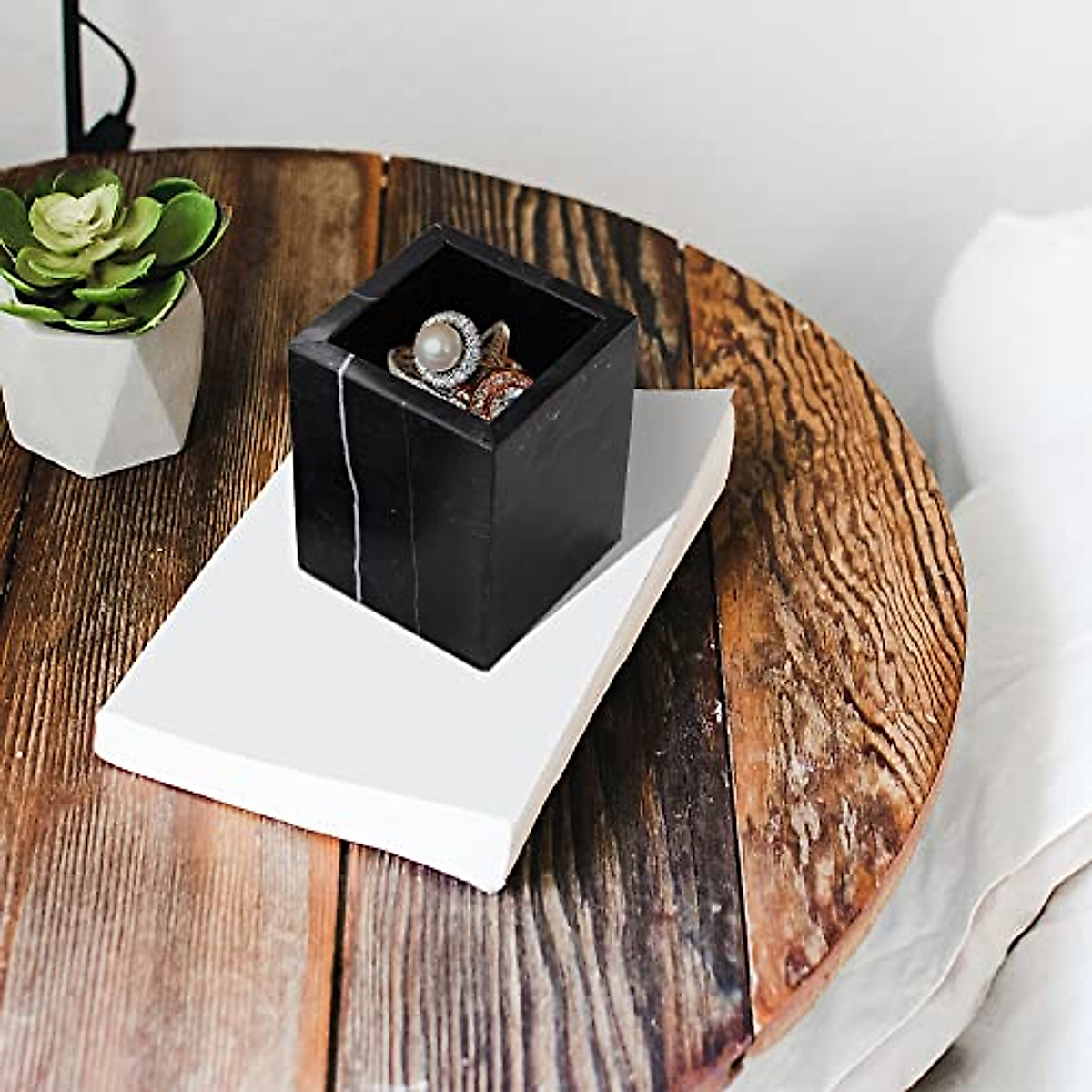 WORHE Marble Cotton Swab Ball Holder with Lid Black Marble Canister for Qtips Jewelry Necklace Ring Earring Coffee Bean Canister Storage jar Gift Case (DLB202)