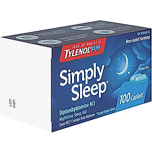 Tylenol Simply Sleep Nighttime Sleep Aid (25 mg), 100-Count Caplets (Pack of 2)