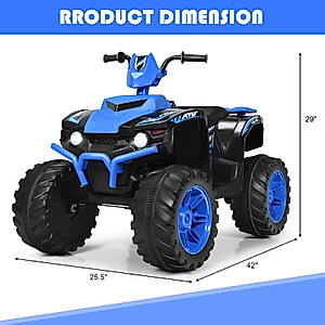 HONEY JOY 12V Ride On ATV, 4-Wheeler Battery Powered Toddler Quad, 2 Speeds, LED Headlights, Slow Start, Horn, Music, Treaded Tires, Electric Ride On Toy for Kids(Blue)