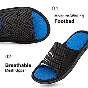 LongBay Men's Comfy Memory Foam Slide Slippers Breathable Mesh Cloth House Shoes (Large / 11-12 D(M) US, Blue)