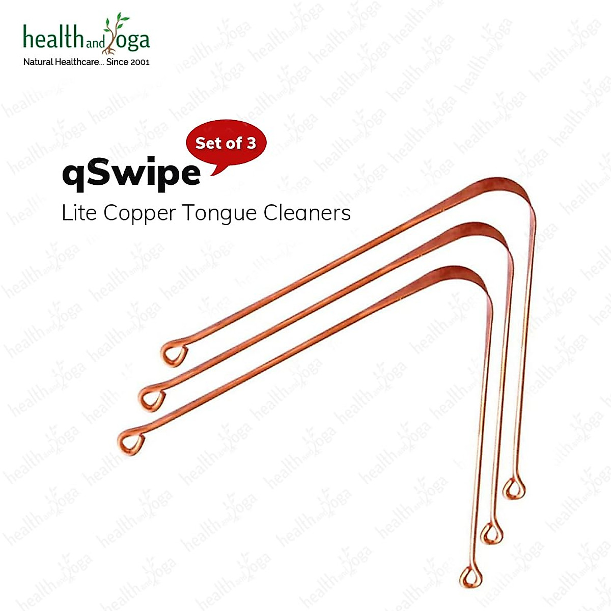 HealthAndYoga™ qSwipe Lite Copper Tongue Cleaners (Pack of 3) – Prevents Bad breath, Improves taste- Flexible, Curved ends provide good grip – Complete Oral Care/Hygiene for Travel/Office/Home