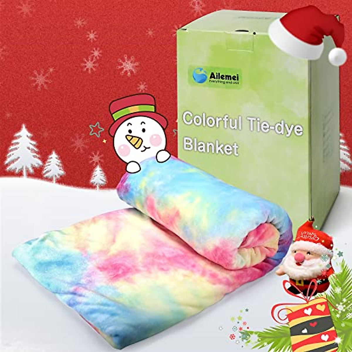 Ailemei Direct Rainbow Tie Dye Throw Blanket for Girls, Soft Cute Funny Decorative Throw, Fuzzy Pastel Plush Blankets for Teen Girl Adults Kid's Gift
