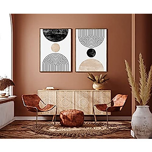 Mid Century Modern Wall Art Prints Set of 2, Neutral Abstract Geometric Wall Art Boho Wall Art Canvas Mid Century Eoind Art Wall Decor Mid Century Picture Artwork for Home Room 16x24 Inch, UNFRAMED