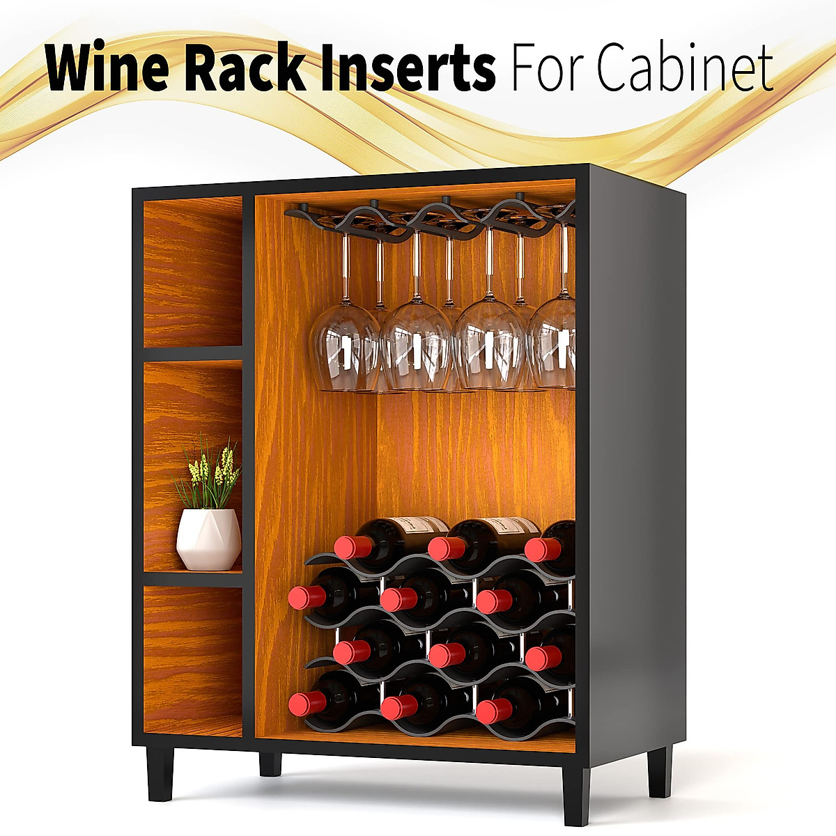 Bariboo Wine Rack. Stackable Countertop Wine Bottle Stand. 12 Bottles Wine Holder Organizer for Table Top, Pantry, Cabinet, Refrigerator. Wine Bar Quality Plastic Lightweight Storage (Black)