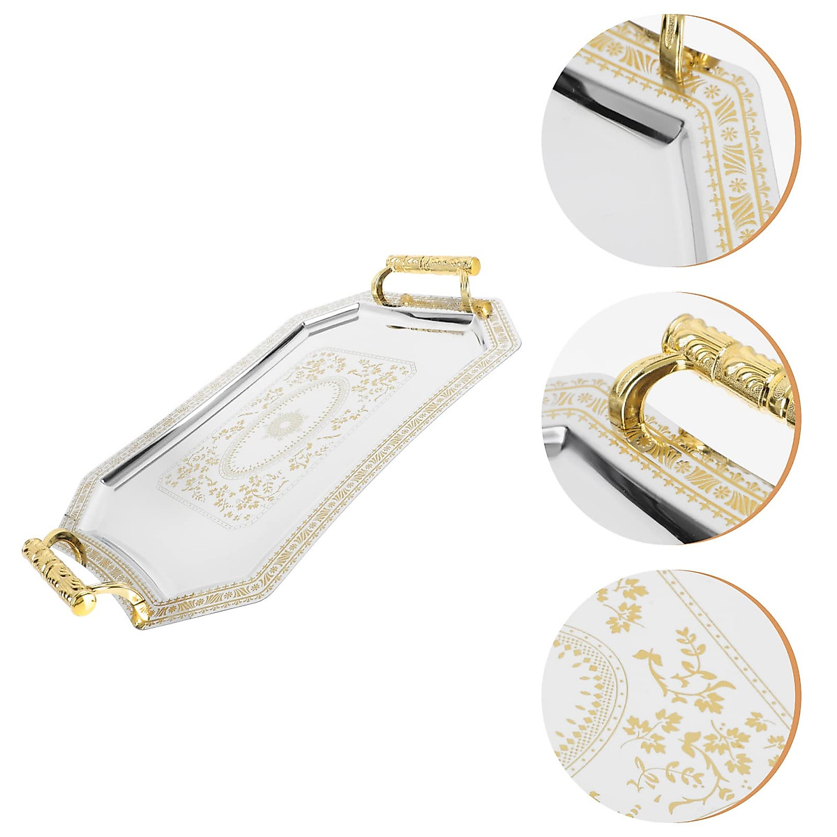 Cabilock Cake Platter Stainless Steel Serving Trays Food Platter Jewelry Tray with Handles Farmhouse Butler Platters for Appetizer Coffee Candle Perfume 35. 7x25cm Decorative Tray