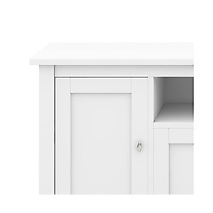 SIMPLIHOME Warm Shaker SOLID WOOD Universal TV Media Stand, 72 inch Wide, Farmhouse Rustic, Living Room Entertainment Center, Storage Shelves and Cabinets, for Flat Screen TVs up to 80 inches in White