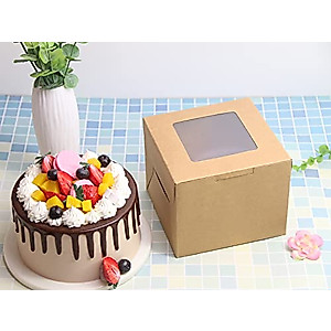 PQZKLDP 12Packs 6x6x5 Inches Brown Kraft Cake Boxes with Window, Gift Packing, Bakery Boxes, Dessert, Pastry, Cupcake, Pie Cookies, With Stickers,66 FT Twine (6 * 6 * 5 Inch, Brown)