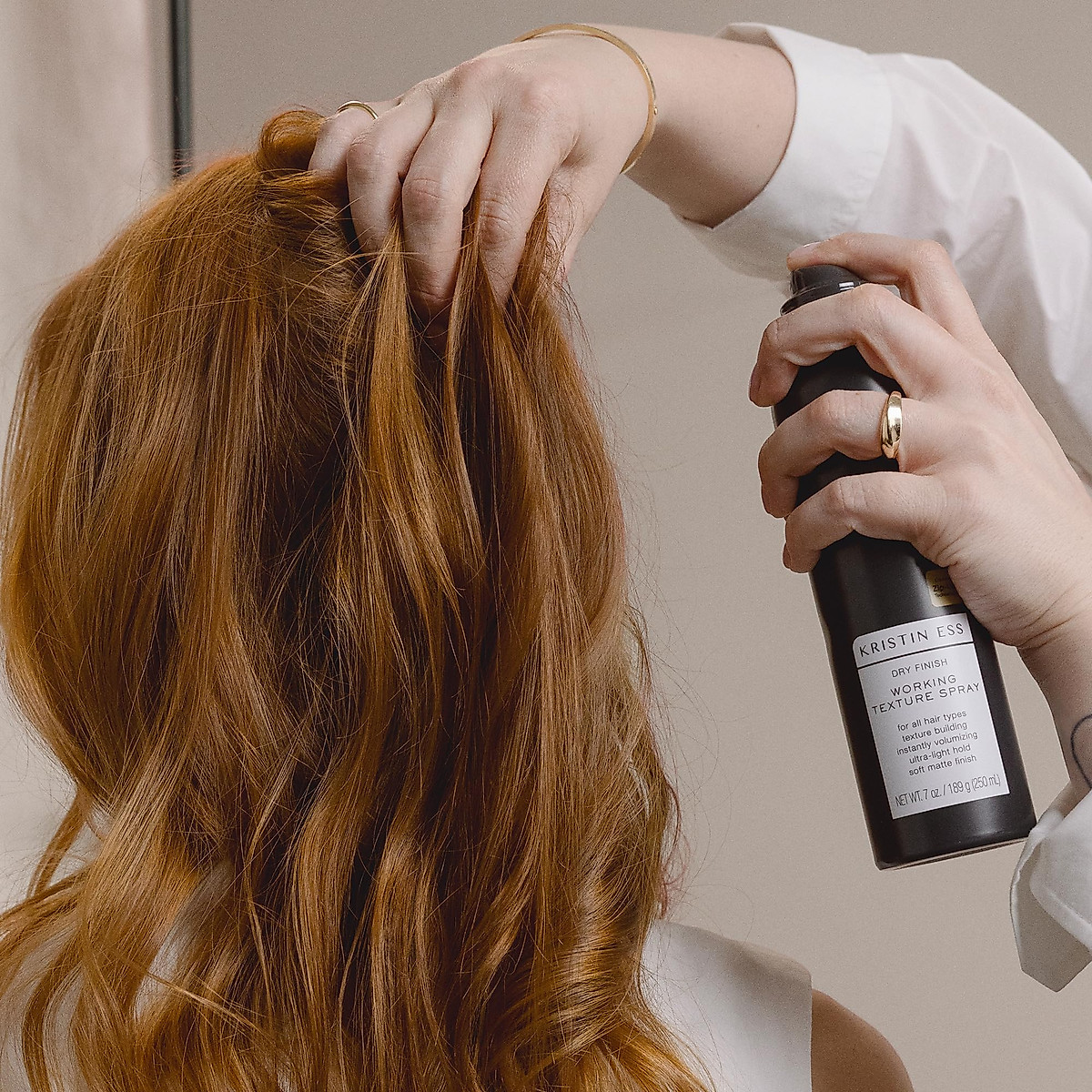 Kristin Ess Dry Texture Hair Spray | Volumizing & Texturizing Styler, Ultra-light Hold Hairspray for Curls, Waves, & Fine Hair | Soft Matte Finish, Fresh Pear Fragrance, 7 oz