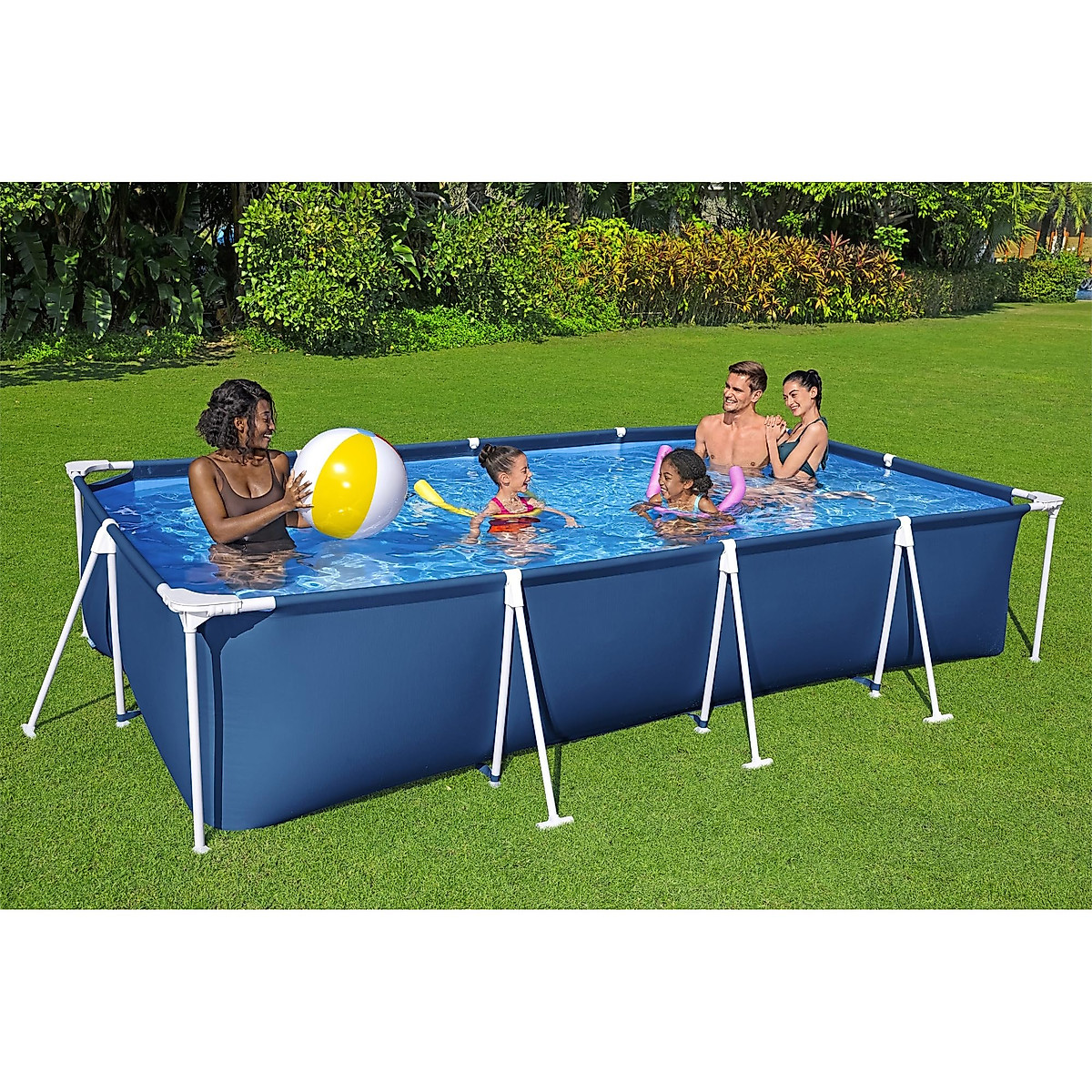 Bestway Steel Pro 13 Feet x 7 Feet x 32 Inch Rectangular Metal Frame Above Ground Outdoor Backyard Swimming Pool, Blue (Pool Only)