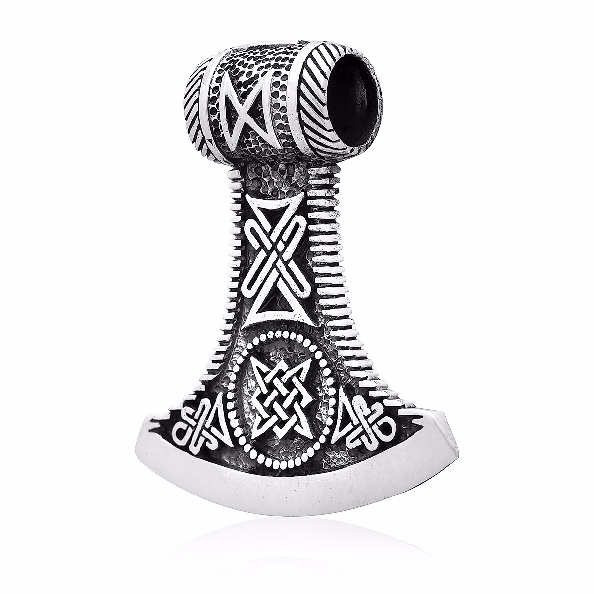 925 Sterling Silver Viking Knotwork Axe Double Sided Amulet Pendant