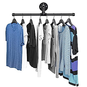 Sumnacon Wall-Mounted Industrial Double Pipe Clothes Bar with Screws, Rustic State Metal Coat Hanger, Garment Holder Rack for Bathroom Cabinet Boutique Clothing Store, Black