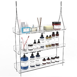 laapee Over the Door Shower Caddy, Hanging Shower Organizer Shelves for Bathroom Door, 3-Tier Acrylic Shower Rack, Rustproof & Waterproof Storage Shelf with 5 Hooks