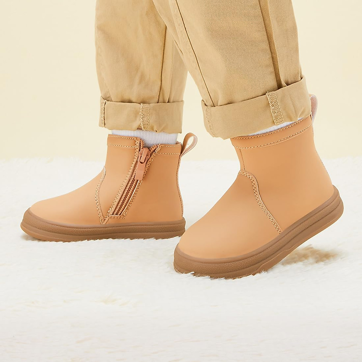 BMCiTYBM Baby Winter Snow Boots Girls Boys High Top Faux Fur First Walking Shoes Camel Size 6-12 Months Infant