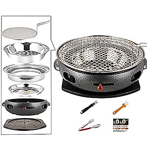 Cast Iron Charcoal Grill Burners Charcoal BBQ Grill Portable Tabletop Grill Food Charcoal Stove Household Barbecue Tools with Steel Grill Net Barbecues Burners (Color : Black, Size : 33x12cm)