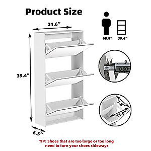 HOPUBUY Shoe Cabinet for Entryway, Narrow Shoe Storage Cabinet with Mirror, Wood Slim Shoe Rack 3 Tier Shoe Organizer for Home and Apartment, White