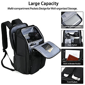 Laptop Backpack for Men & Women, Black Work Computer Backpack Fit up to 17.3 Inch Laptop with USB Charging Port Waterproof Backpacks Business Travel Back Pack College School Bookbag for Students