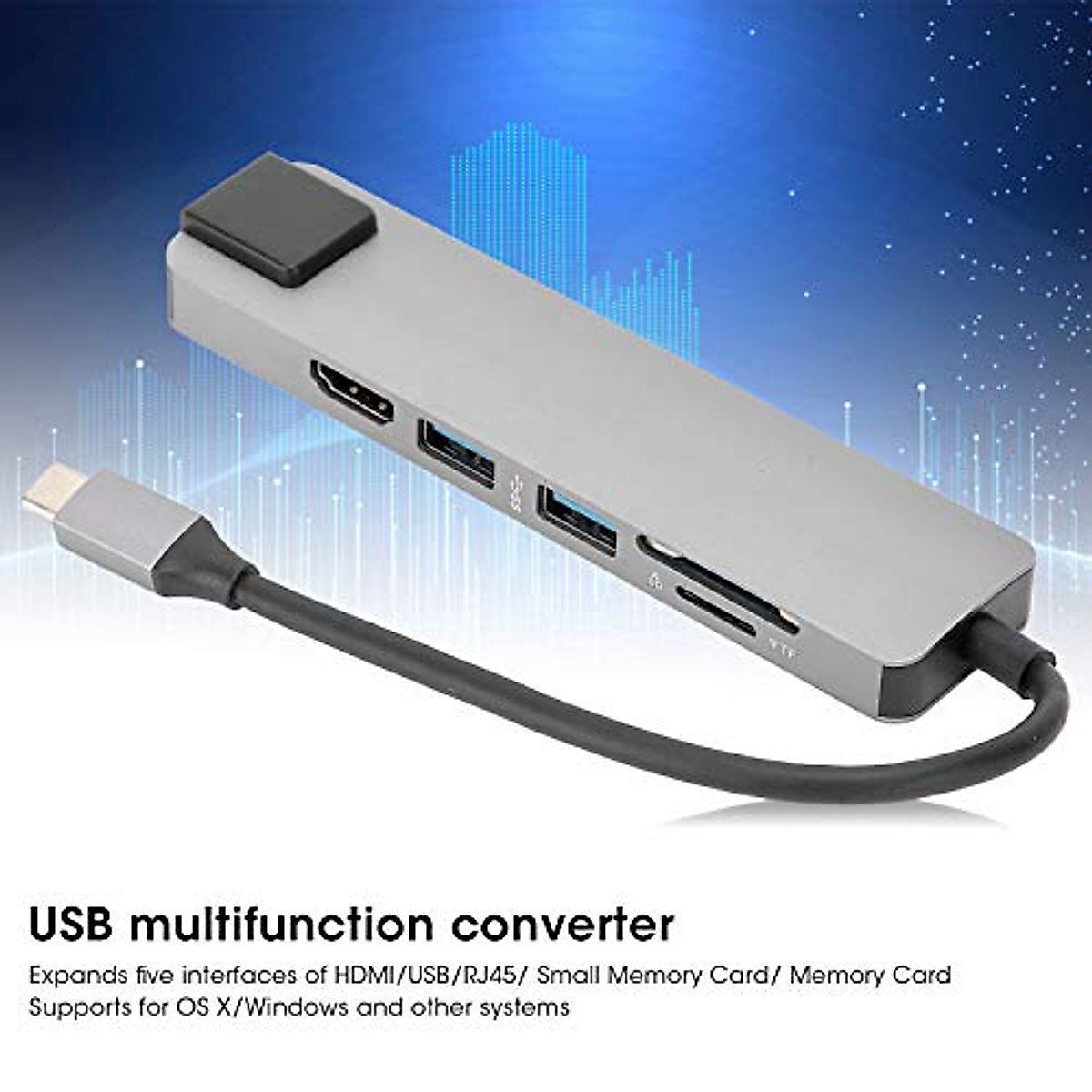 HUB Multifunction USB 3.0 Type‑C HDMI RJ45 Display Adapter Gray Compatible with OS X/Windows for Office and Entertainment