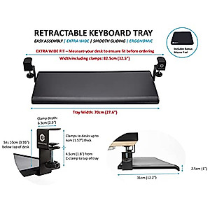 ErgoActive Extra Wide Under Desk Keyboard Tray with Clamp On Easy Installation, Fits Full Size Keyboard and Mouse, Office, Home, School, Gaming Keyboard Tray (32" x 12.2")