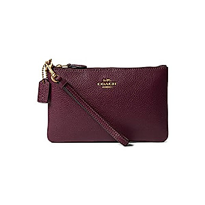 COACH Polished Pebble Small Wristlet Deep Berry One Size
