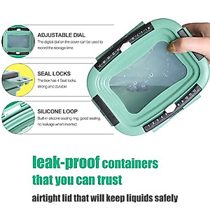 TeTeBak Food Storage Containers with Lids - BPA-free Plastic Airtight Food Storage Containers, Date-Tracker Bento Box Adult Lunch Box, Sets of 2