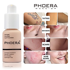 Phoera Soft Matte Full Coverage Foundation and Concealer, Poreless, Waterproof, Blendable Long Lasting 24HR Foundation 30ml with 6ml Makeup Lasting Facial Moisturizing Face Primer (102 Nude)