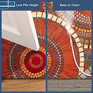 Liora Manne Marina Low Profile Durable Indoor/Outdoor Woven Rug- Circles Saffron 6'6" x 9'4"