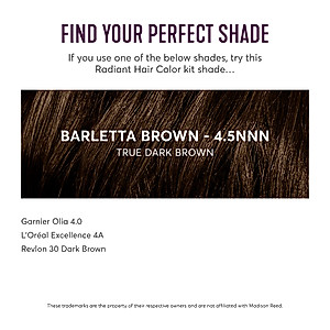 Madison Reed Radiant Hair Color Kit, Dark Brown for 100% Coverage of Resistant Gray Hair, Ammonia-Free, 4.5NNN Barletta Brown, Permanent Hair Dye, Pack of 1