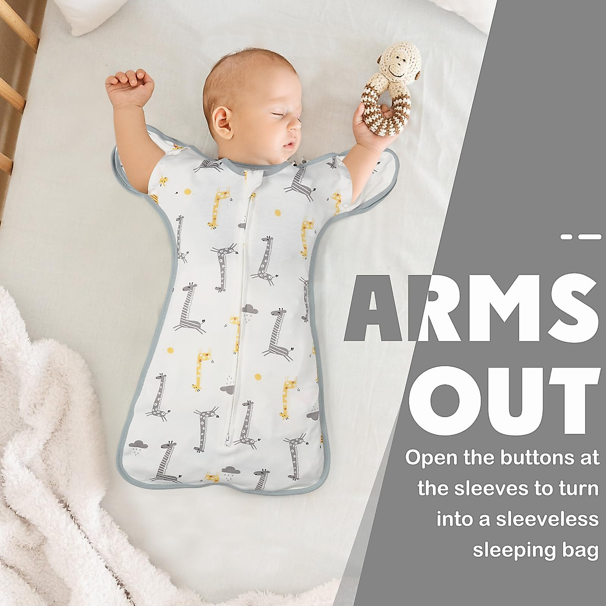 2 Pack Transition Swaddle with 2 Way Zipper, 2 in 1 Arms in/Out Transitional Arms Up Swaddle, 100% Cotton Newborn Swaddle Zipper Swaddles Baby Swaddling Sack Sleeping Sack 3-6 Months